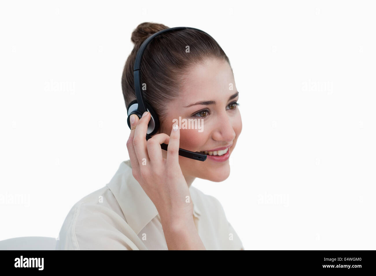 Operator posing with a headset Stock Photo - Alamy