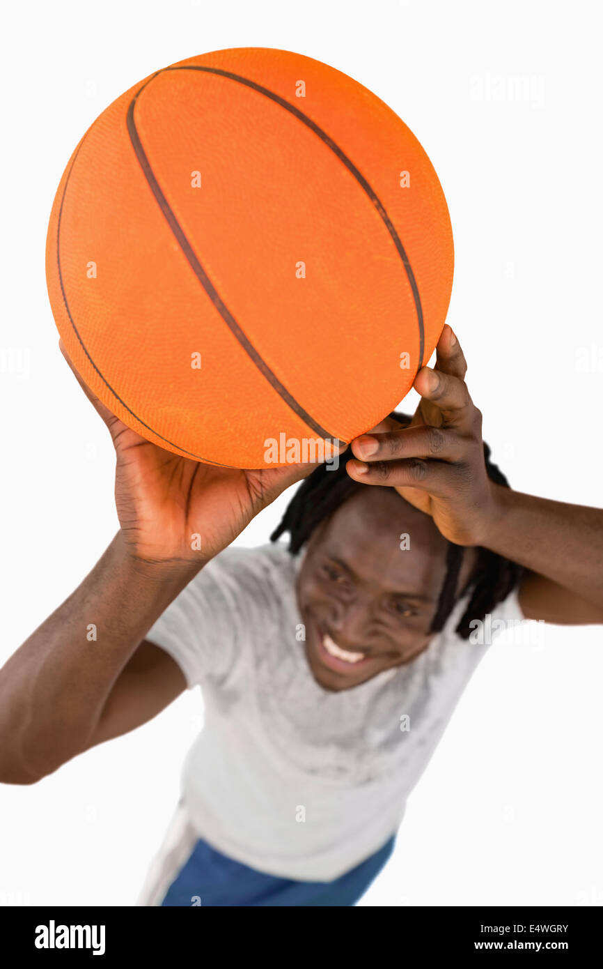 High angle view of smiling basketball player Stock Photo - Alamy