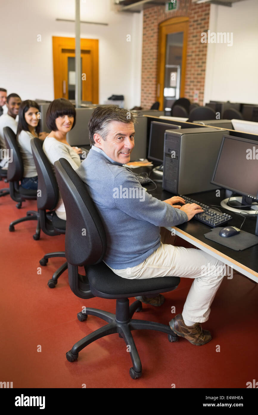 Happy computer class Stock Photo - Alamy