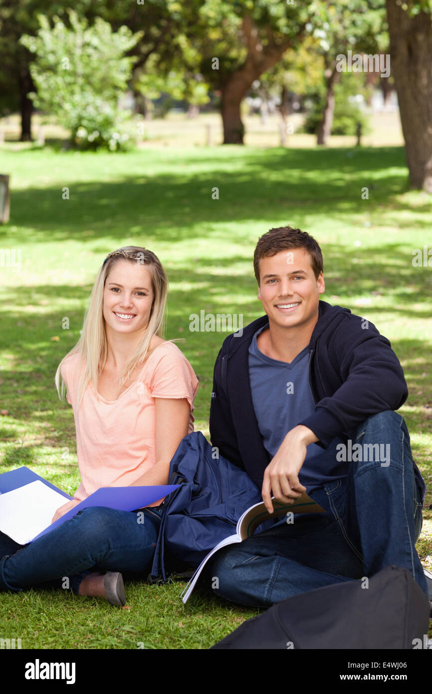 Portrait of two students in a park Stock Photo - Alamy