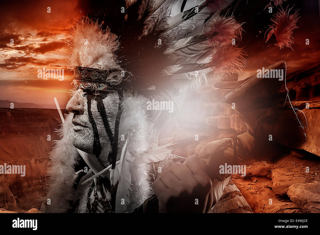 Native american indian chiet at sunset Stock Photo - Alamy