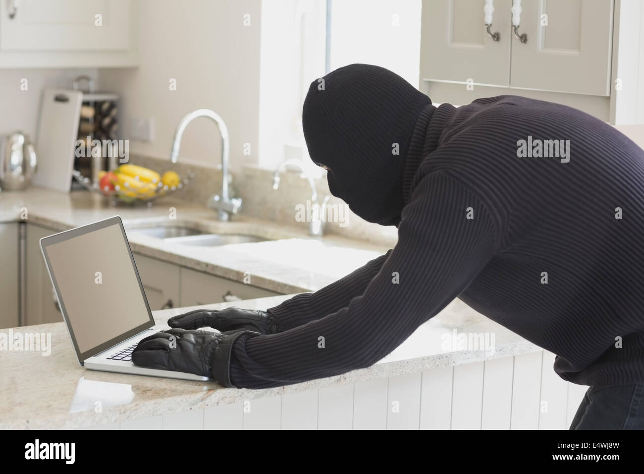 Robber using laptop Stock Photo - Alamy