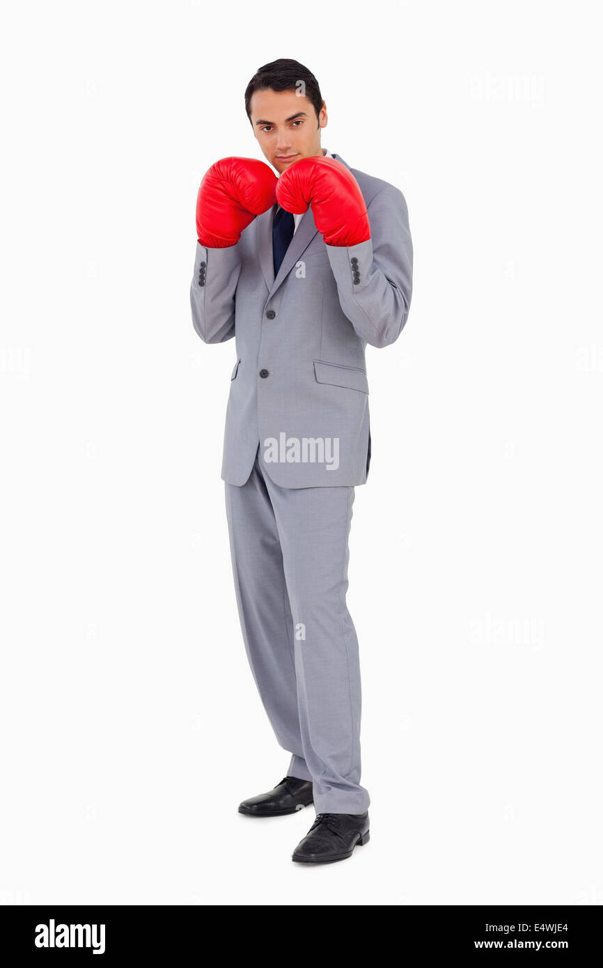 Man in a suit wearing boxing gloves Stock Photo - Alamy