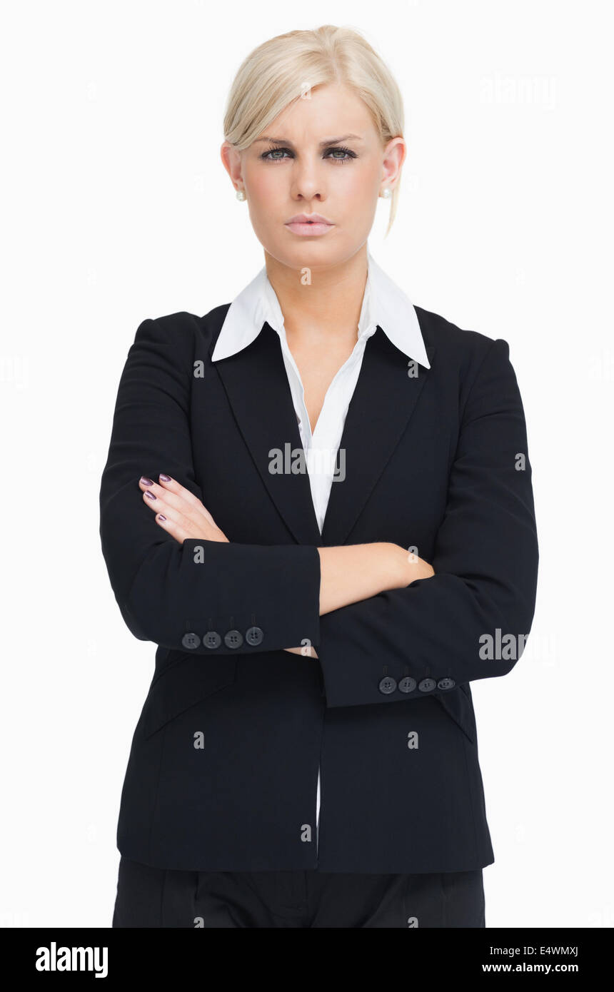Serious blond businesswoman arms crossed Stock Photo - Alamy
