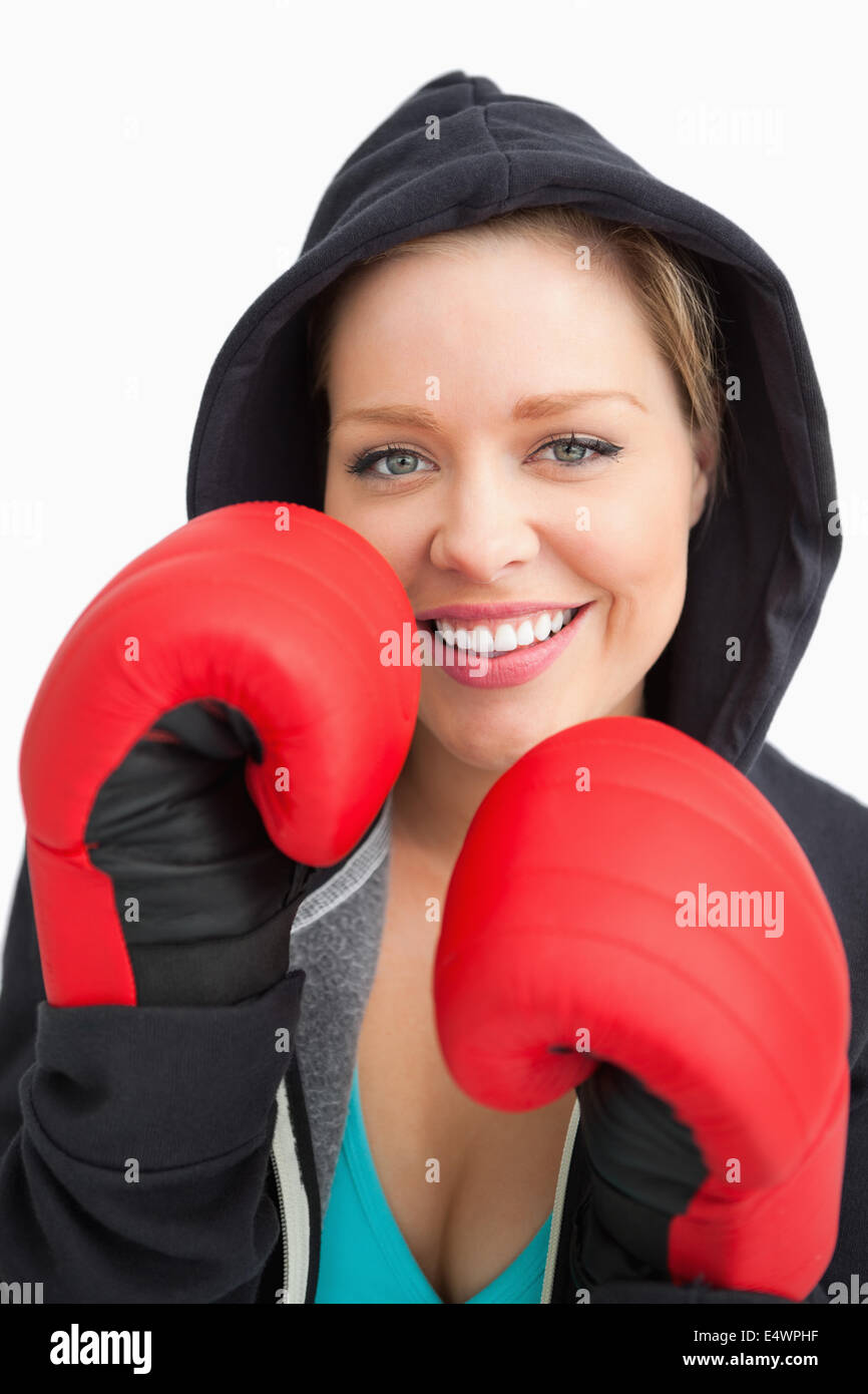 Pretty smiling woman boxing Stock Photo - Alamy