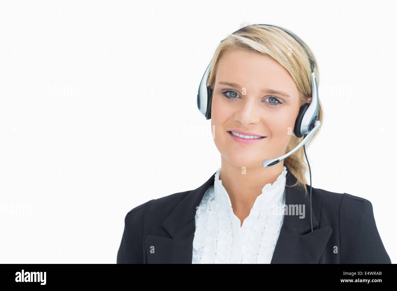 Smiling agent woman headsets hi-res stock photography and images - Alamy