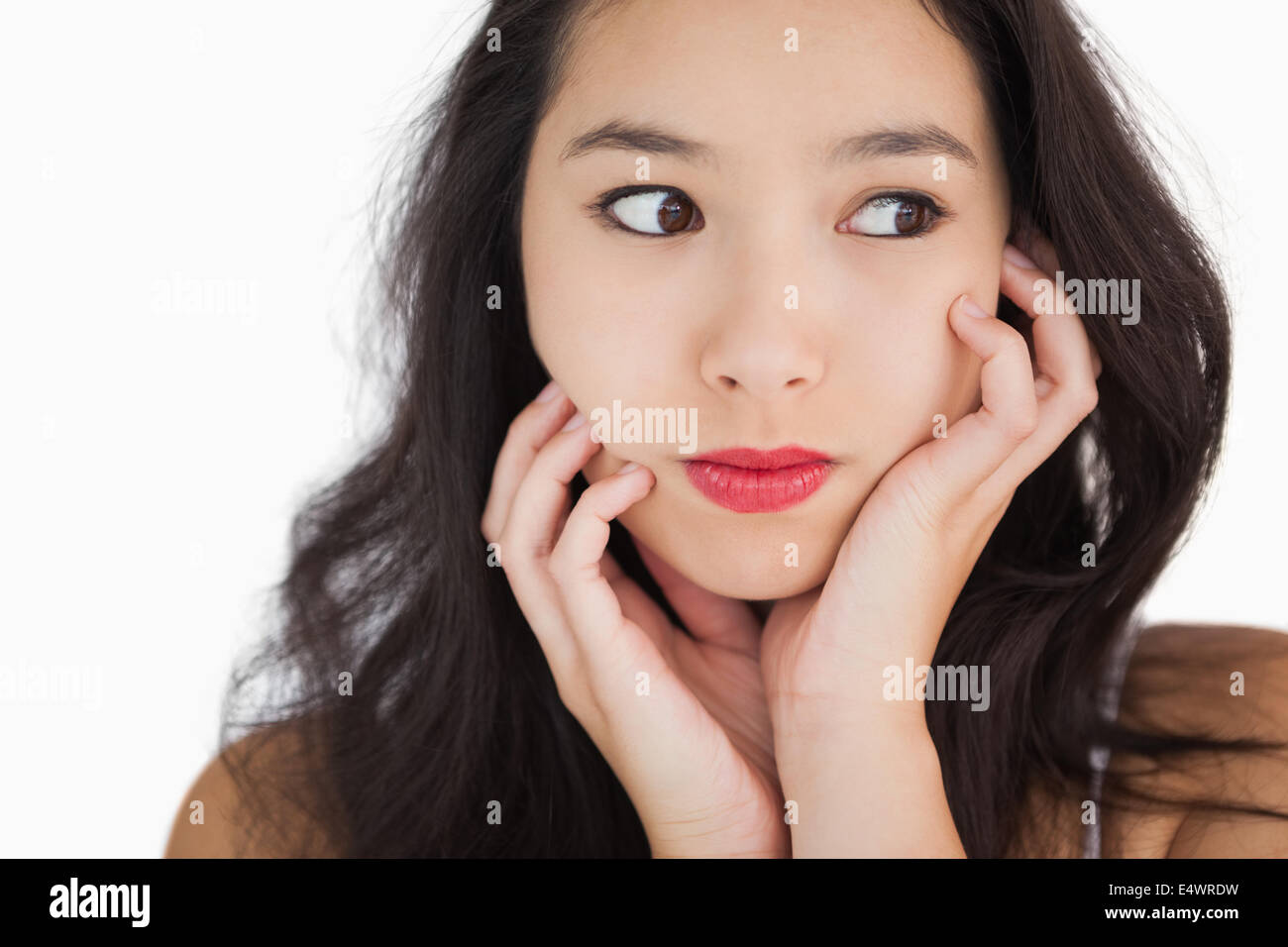 Woman looking afraid Stock Photo - Alamy
