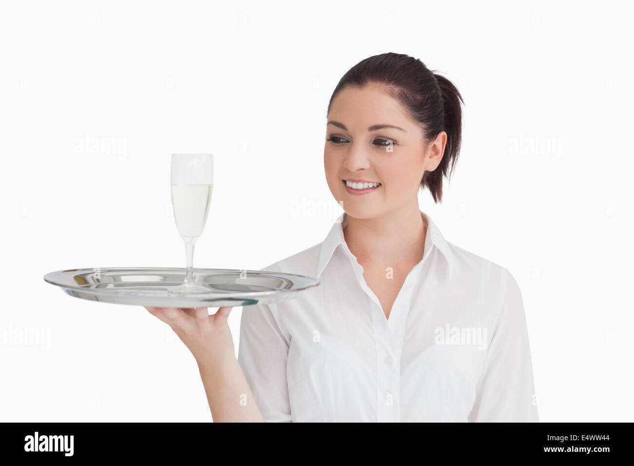 Woman balancing tray hi-res stock photography and images - Alamy