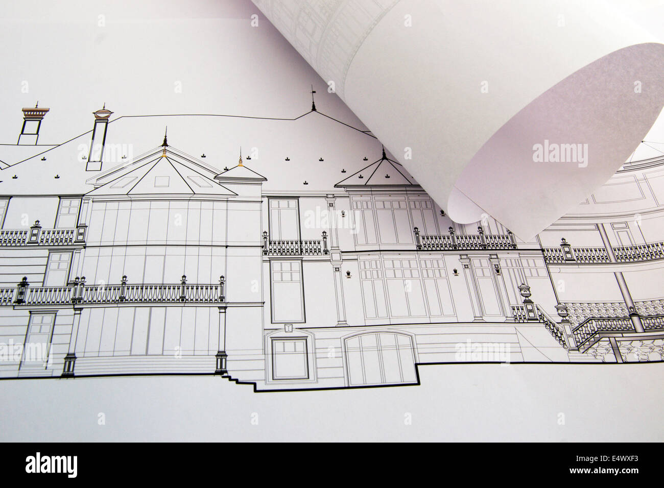 Architectural drawings of the building in the unfolded state Stock ...