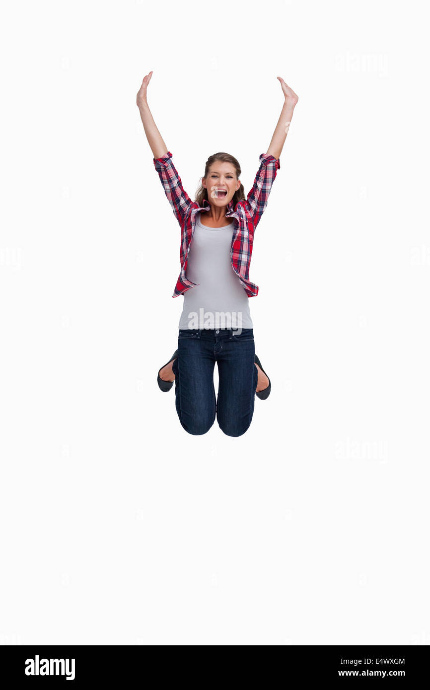 Crazy happy young caucasian woman Cut Out Stock Images & Pictures - Alamy