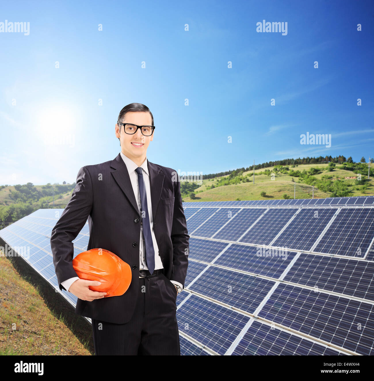 Engineer holding solar panels hi-res stock photography and images - Alamy