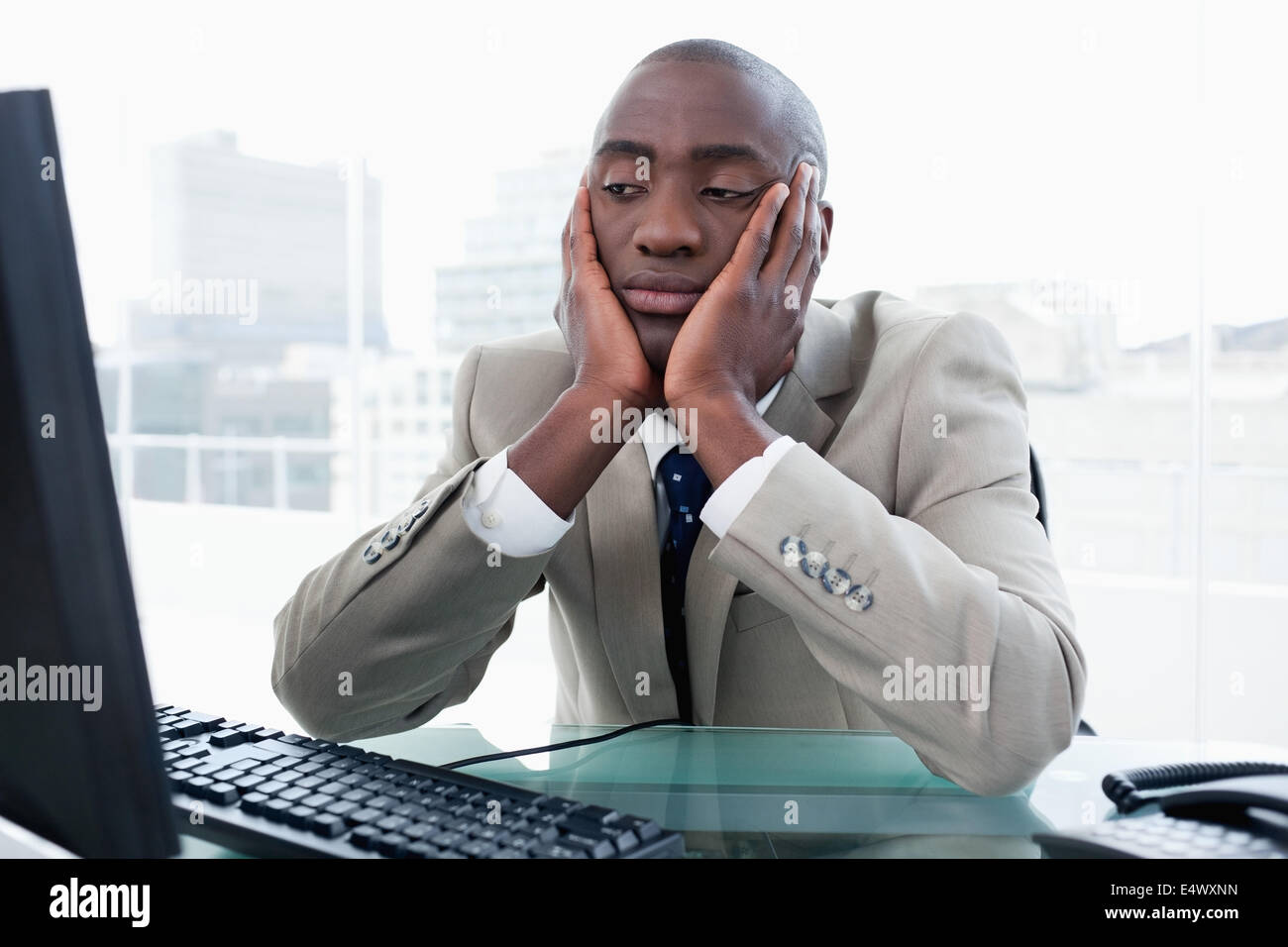 Exhausted mature businessman bored sitting hi-res stock photography and ...