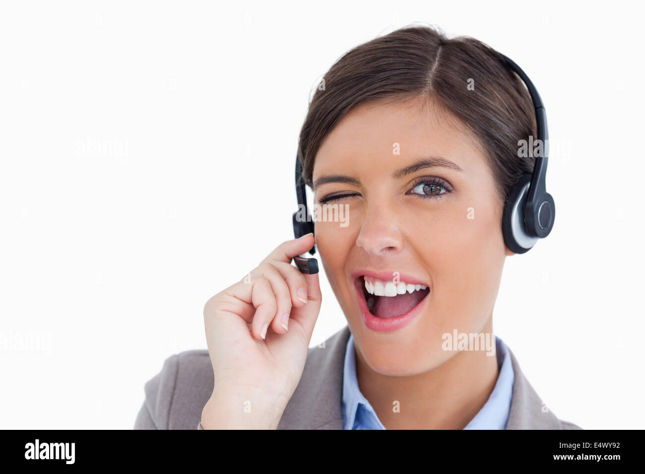 Close up of blinking call center agent Stock Photo - Alamy