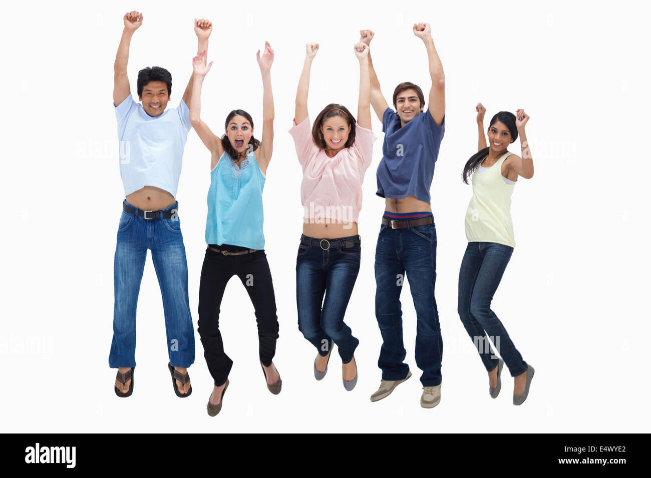 Customers jumping for joy Stock Photo - Alamy