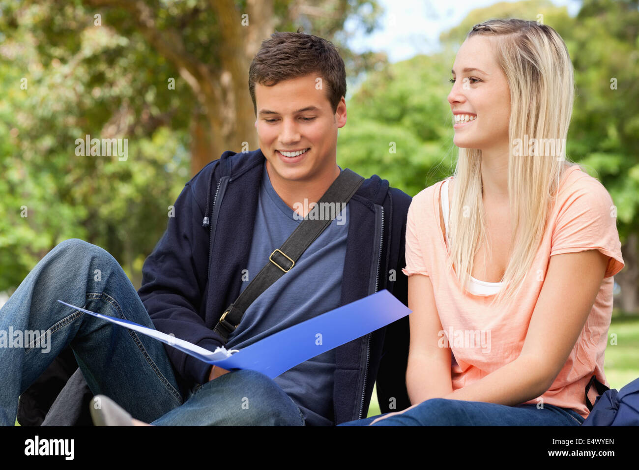 Smiling tutor helping a teenager to revise Stock Photo - Alamy