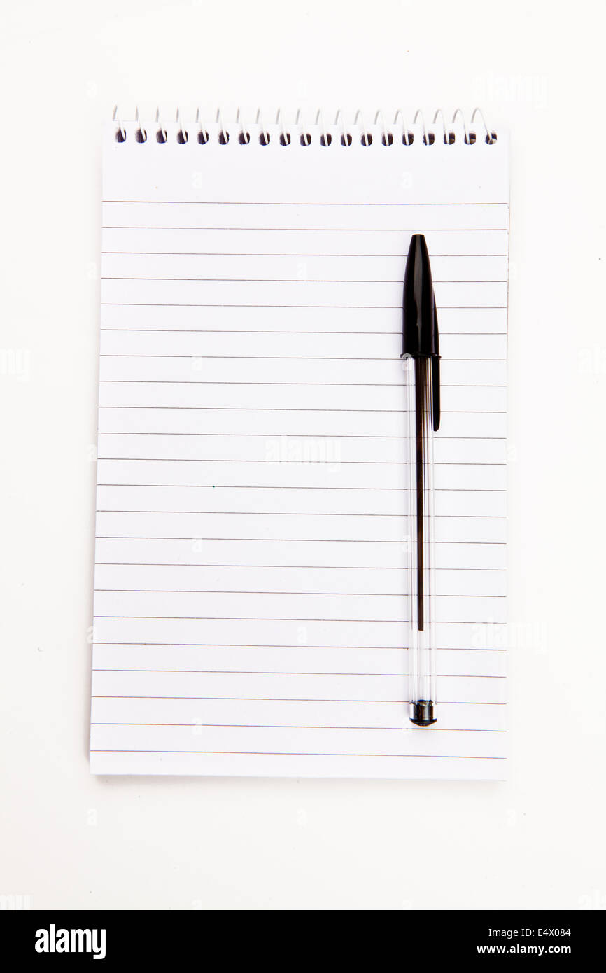 Notepad with black pen sheet Stock Photo - Alamy
