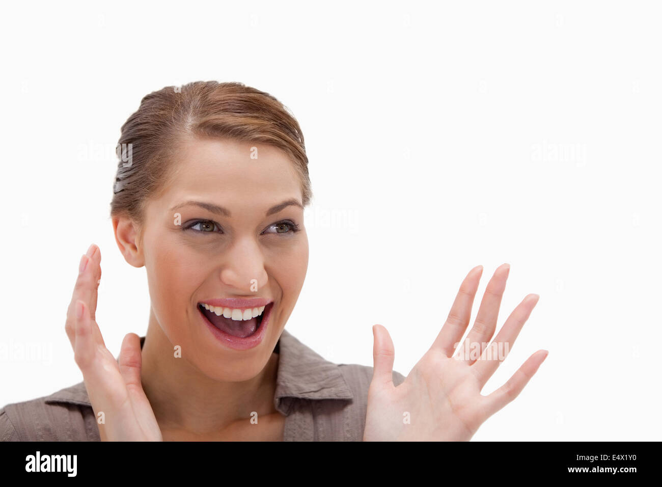 Cheerful excited woman Stock Photo - Alamy