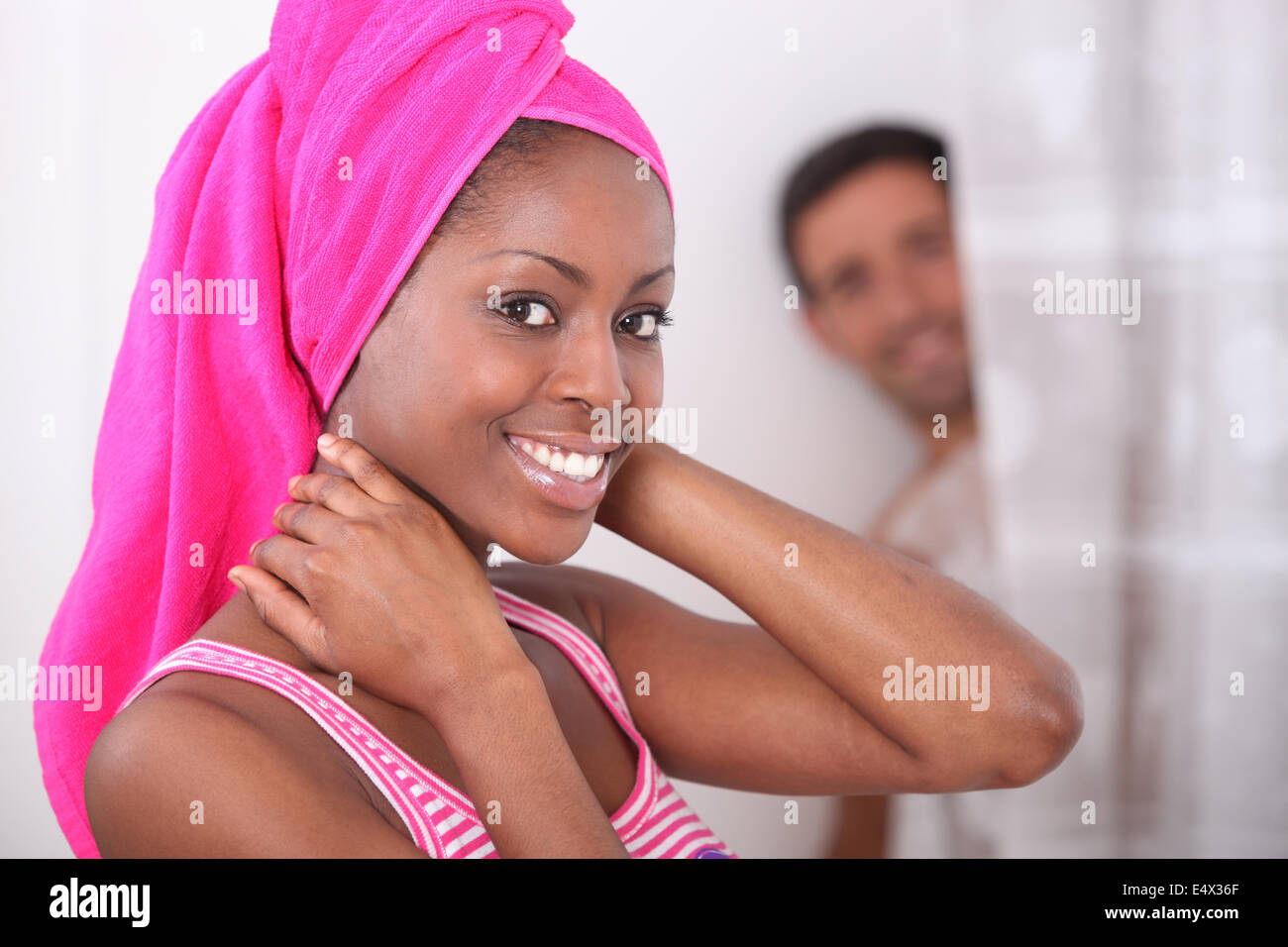 portrait of a woman in bathroom Stock Photo - Alamy