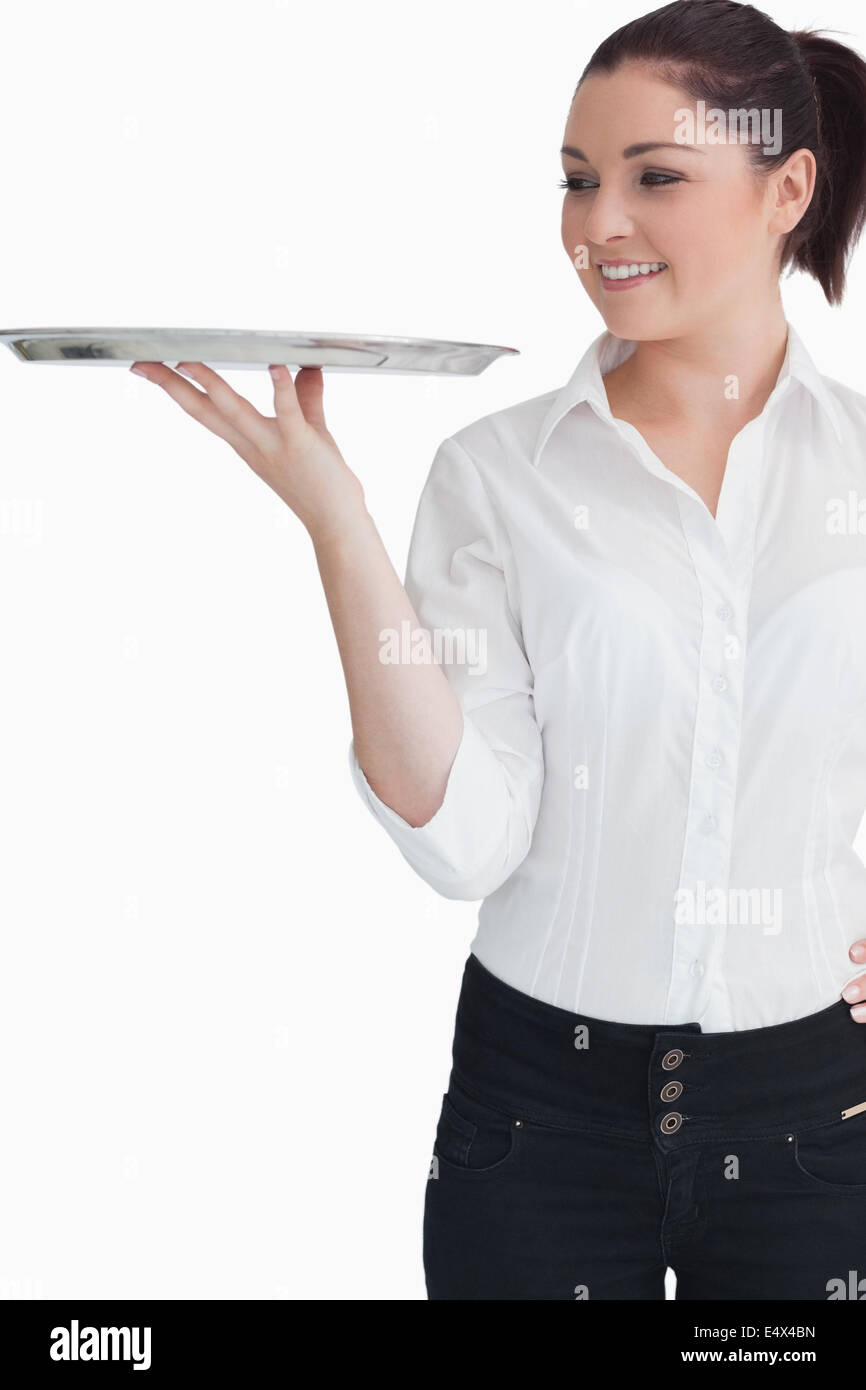 Woman balancing tray hi-res stock photography and images - Alamy