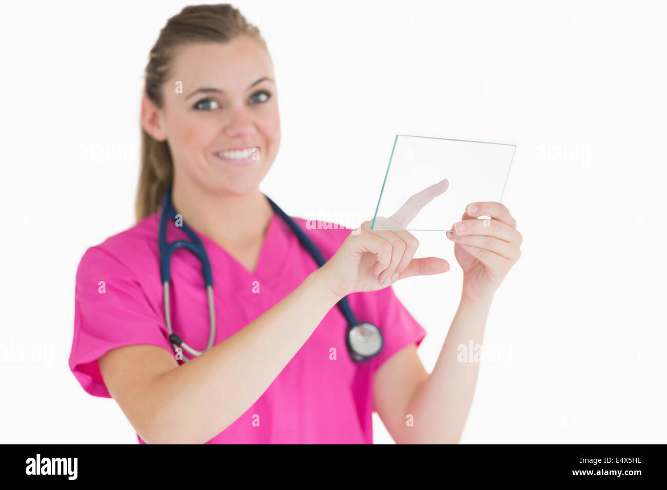 Female doctor touching glass slide Stock Photo - Alamy