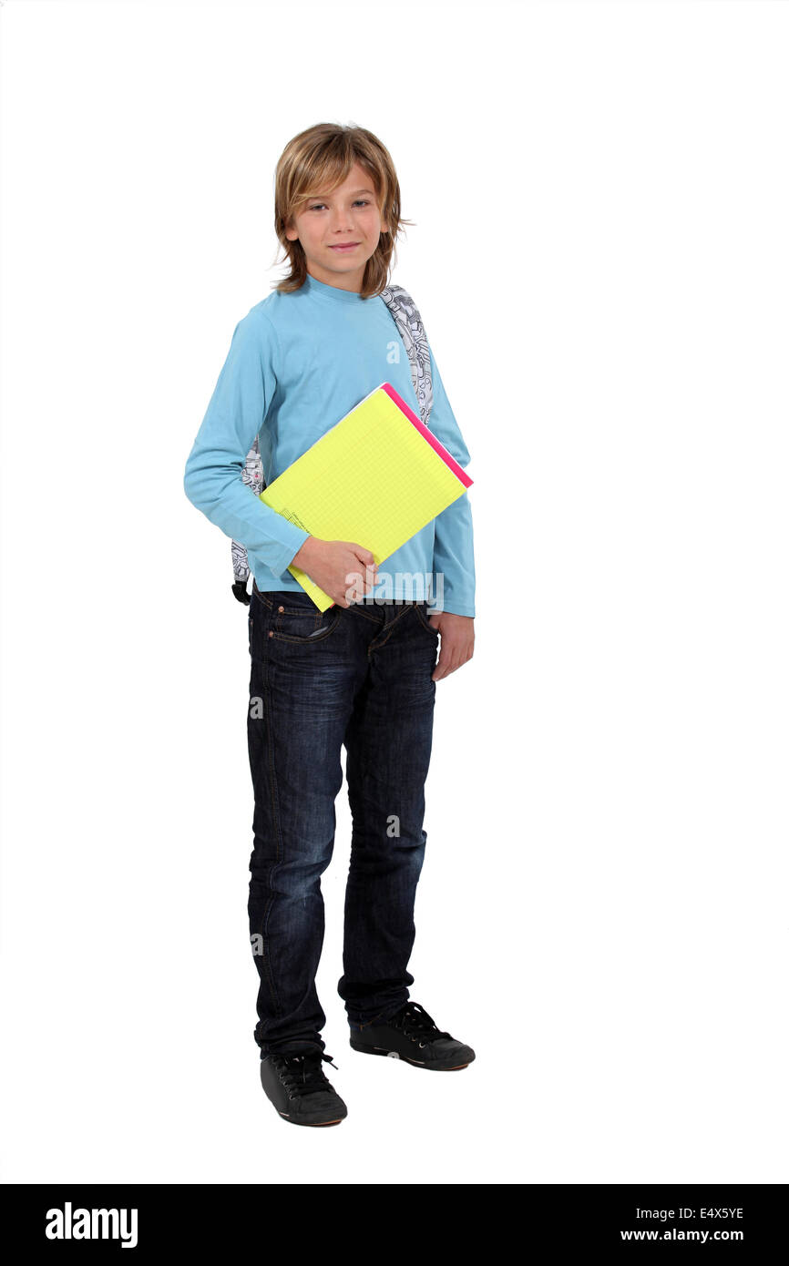 Schoolboy holding folders Stock Photo - Alamy