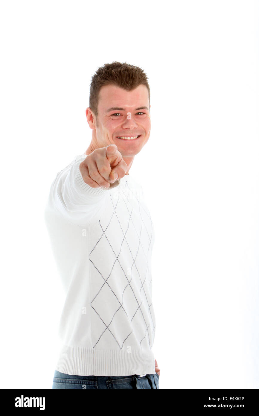 Smiling man pointing at the camera Stock Photo - Alamy