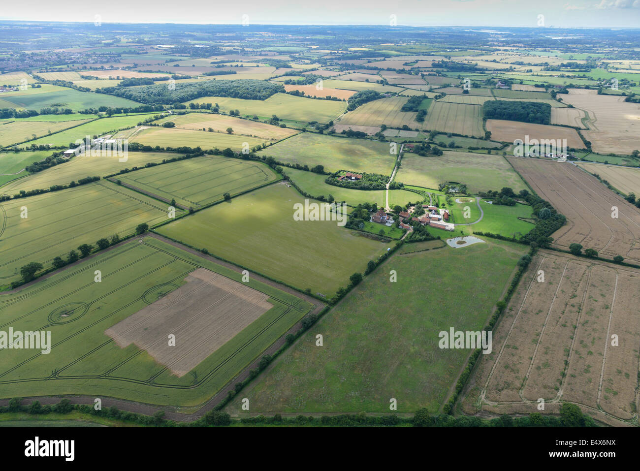 An aerial view showing a typical rural Suffolk scene in summer Stock ...