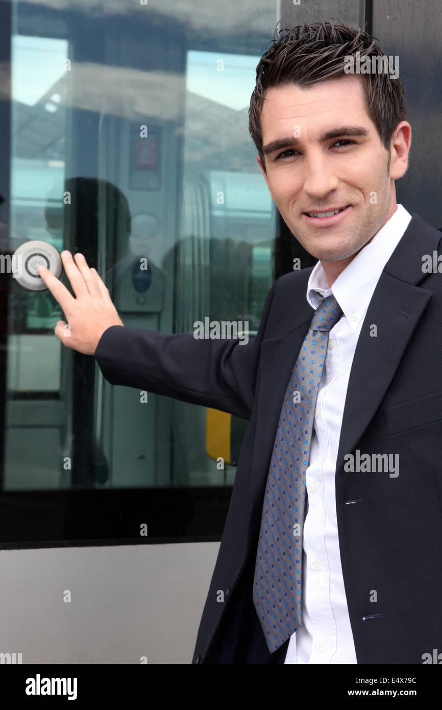 Man pressing button Stock Photo - Alamy