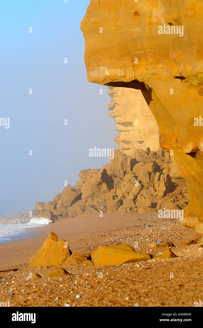 Rock fall near Burton Bradstock on the Dorset Jurassic Coast UK Stock ...