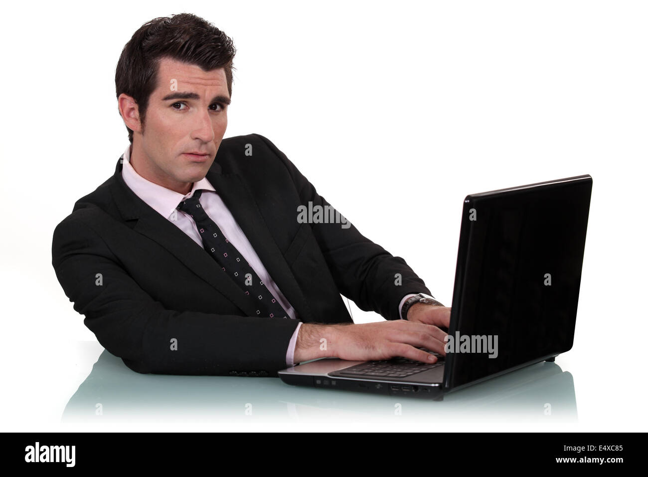 Happy guy working laptop Cut Out Stock Images & Pictures - Alamy