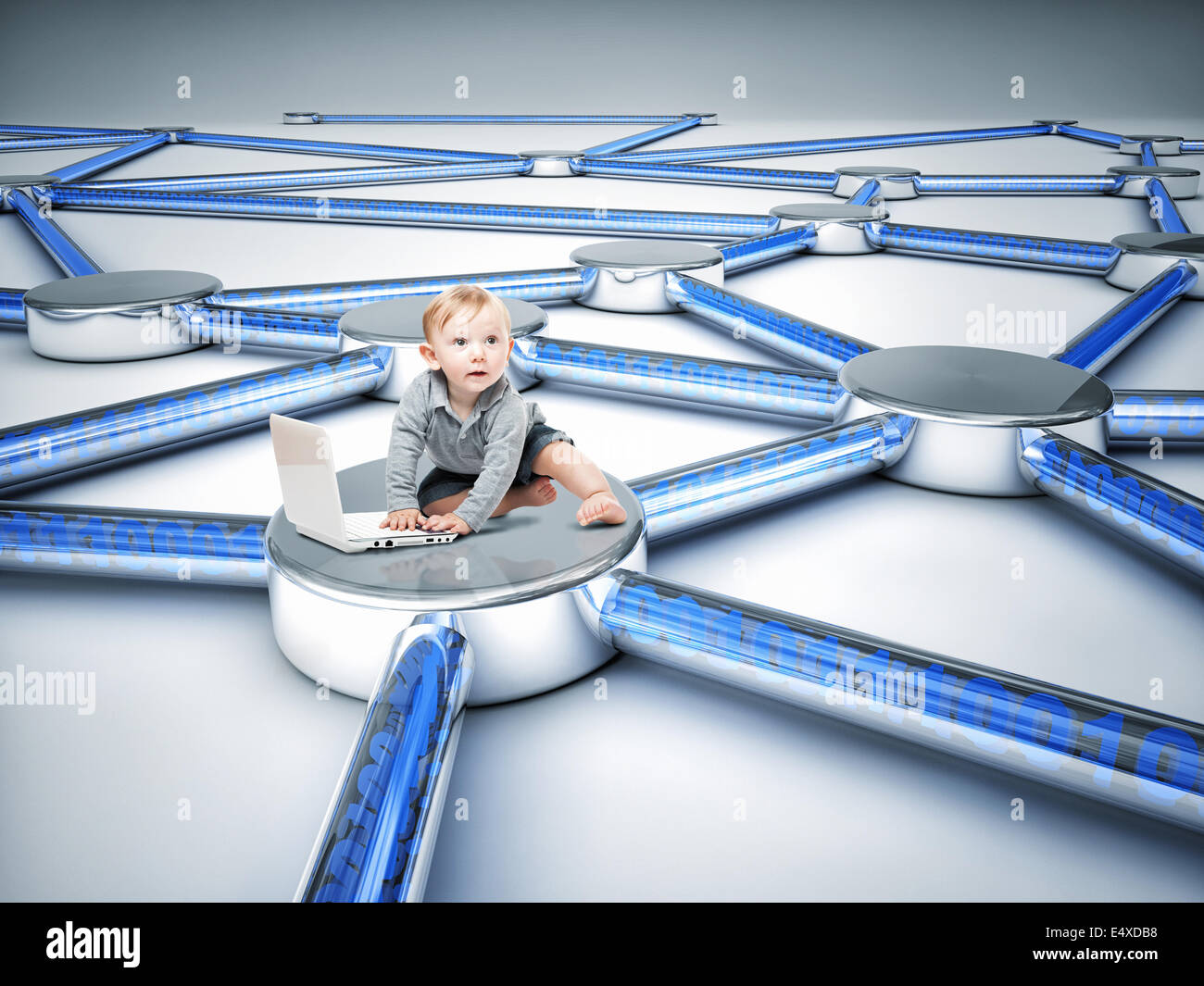 child with pc on 3d abstract background Stock Photo - Alamy