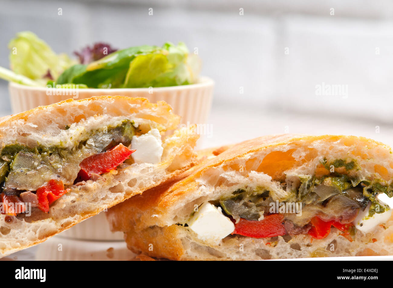 ciabatta panini sandwichwith vegetable and feta Stock Photo - Alamy