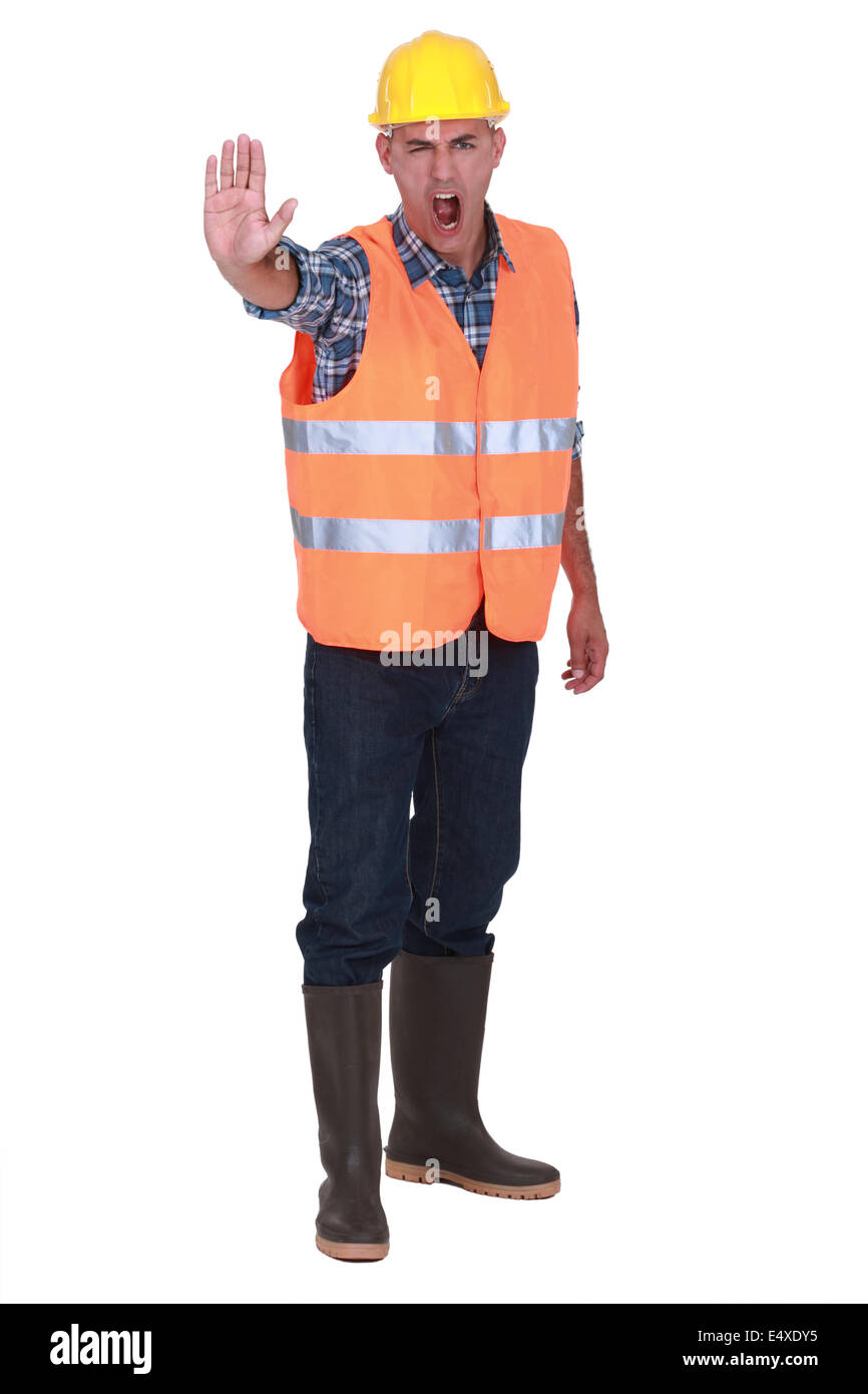 Angry entrepreneur doing stop sign Stock Photo - Alamy