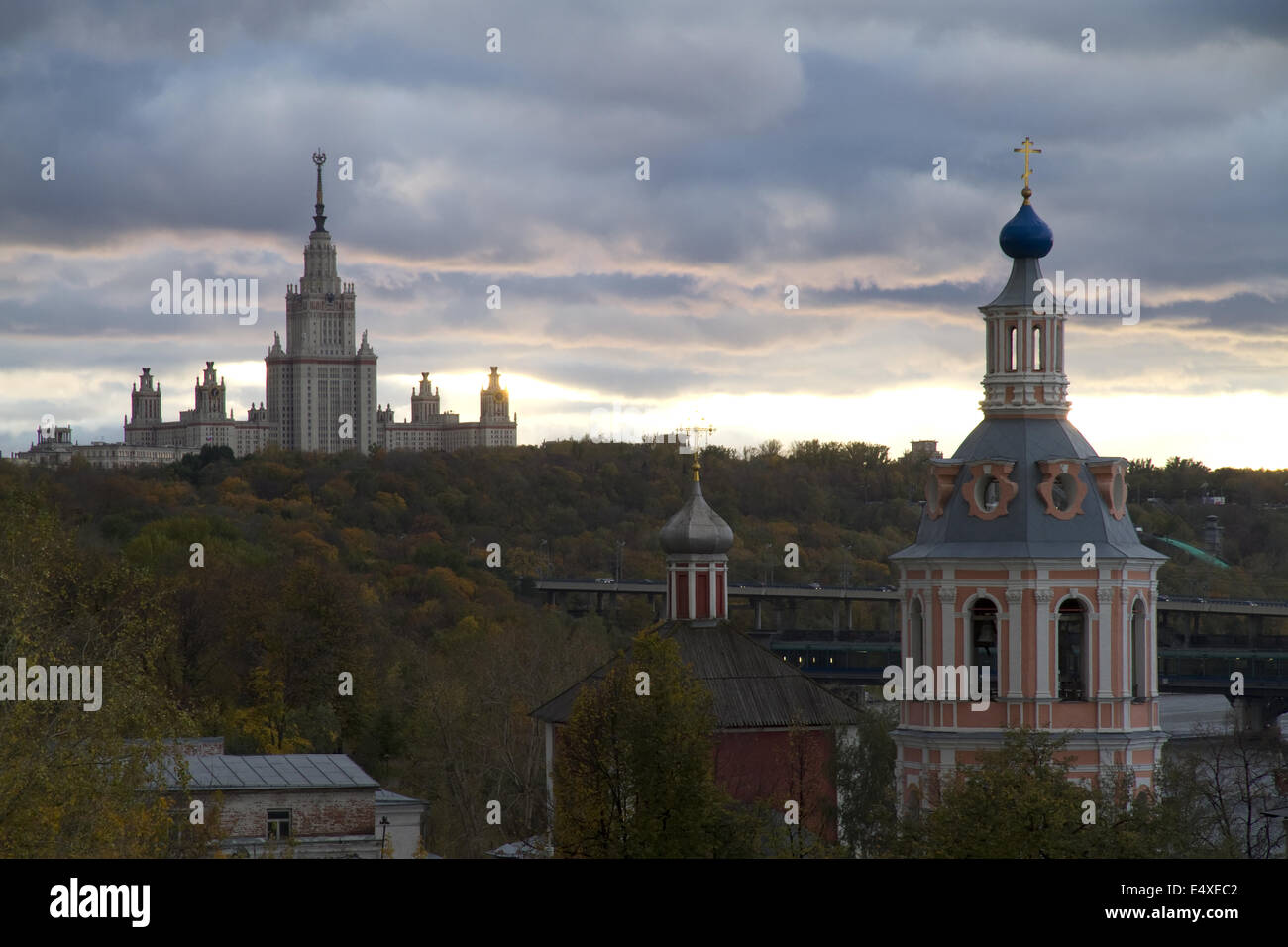 Moscow State University, view at sunset Stock Photo - Alamy