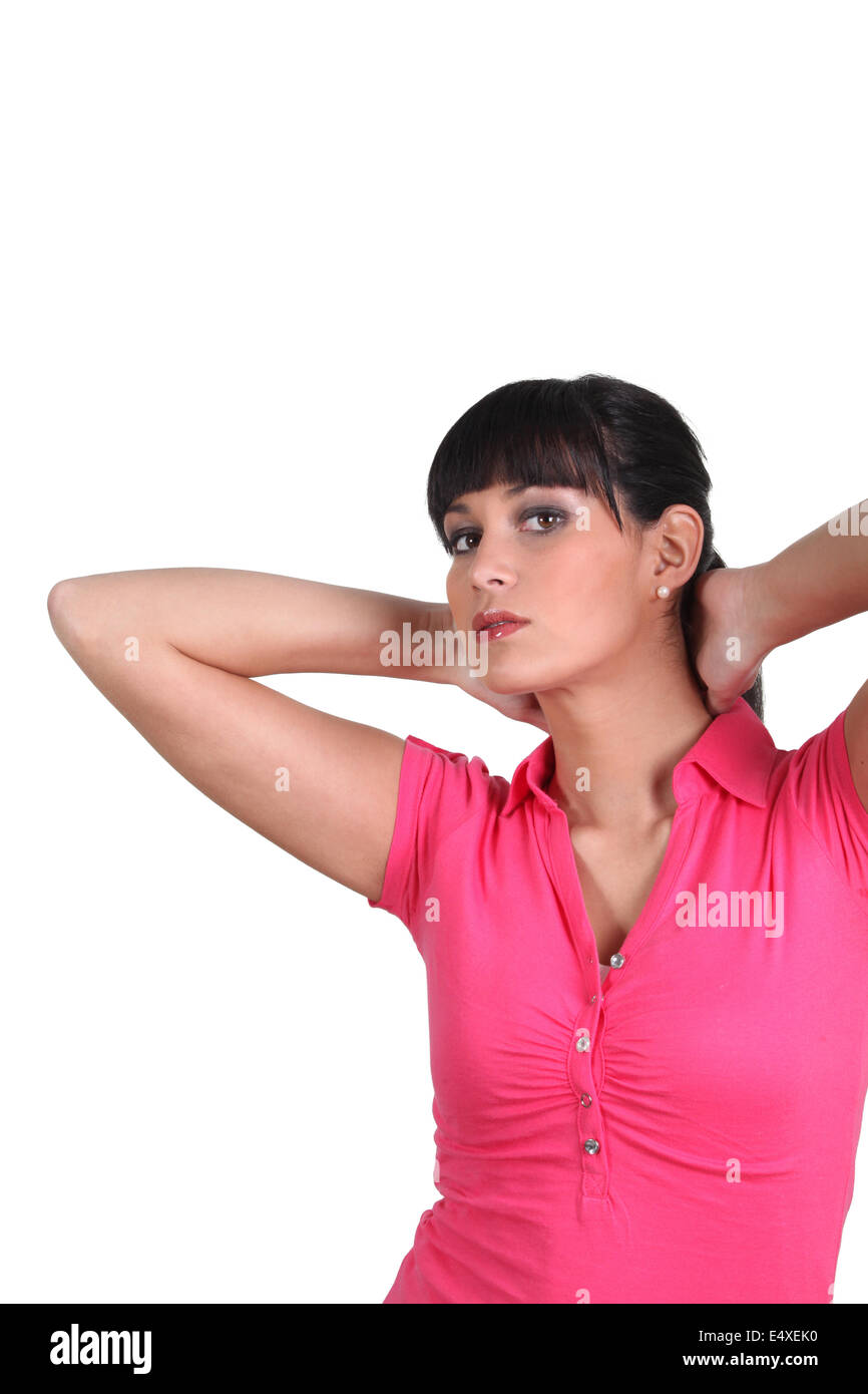 Arms behind head woman hi-res stock photography and images - Alamy