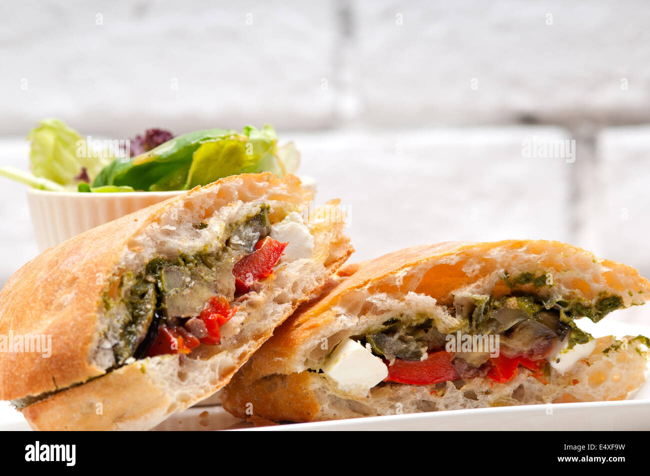 ciabatta panini sandwichwith vegetable and feta Stock Photo - Alamy