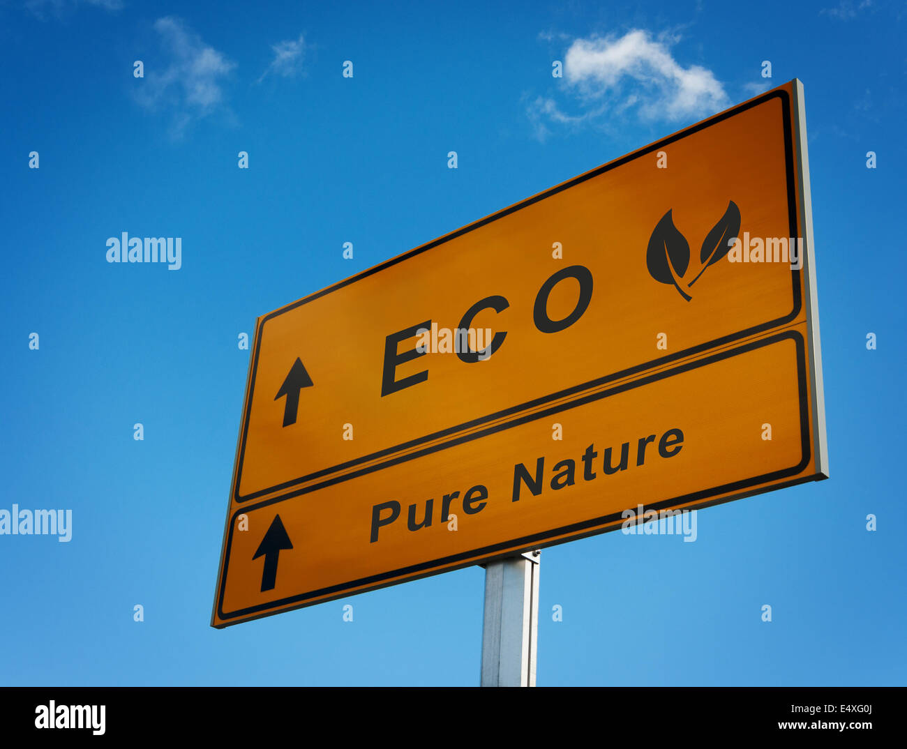 Eco pure nature road sign with icon leaves Stock Photo - Alamy