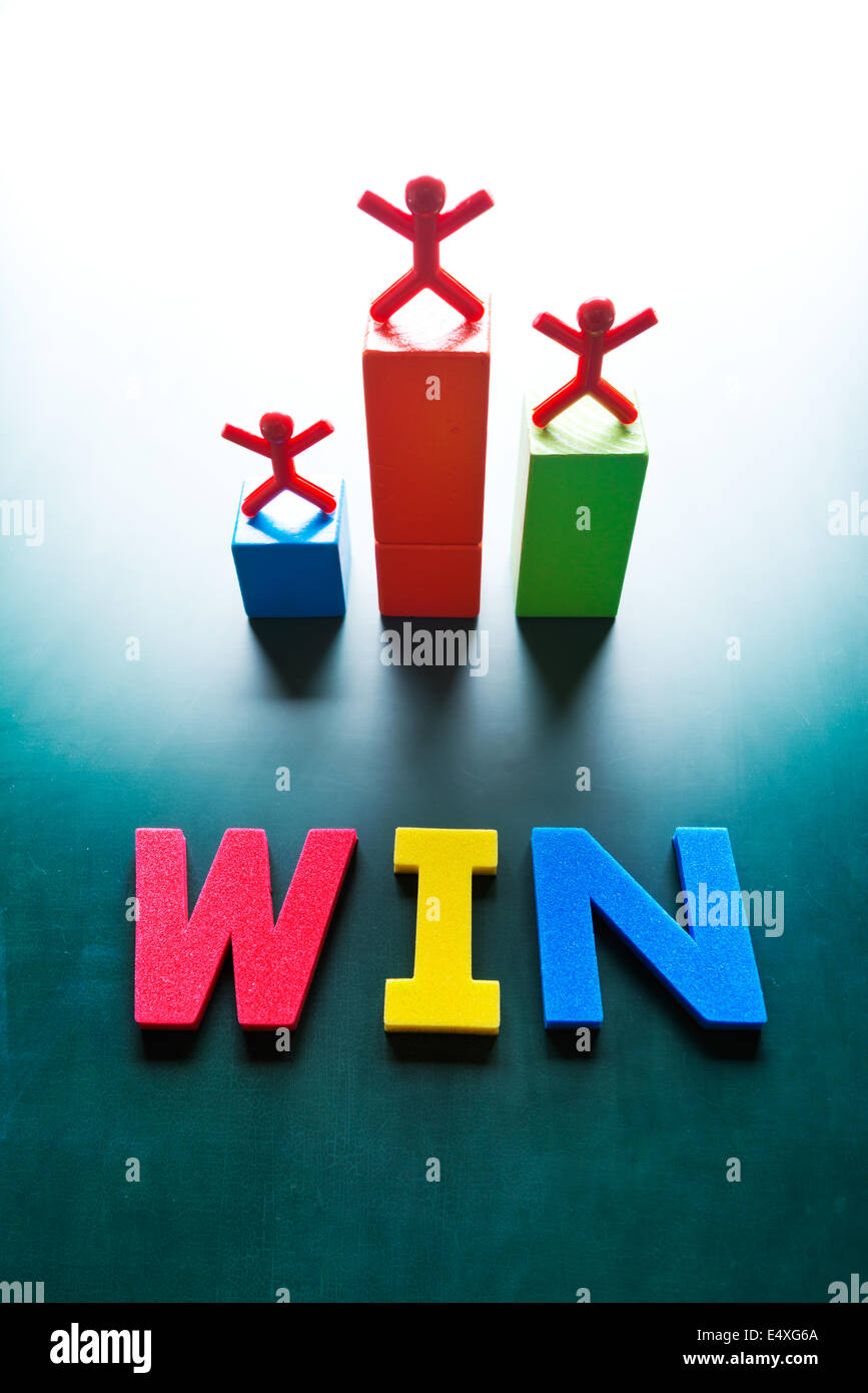 Win concept, people stand on award platform Stock Photo - Alamy