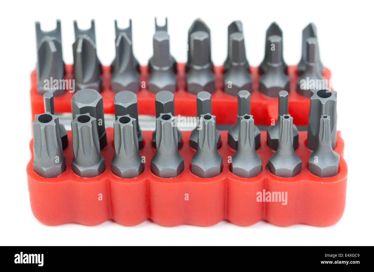 set of heads for screwdriver in red box Stock Photo - Alamy