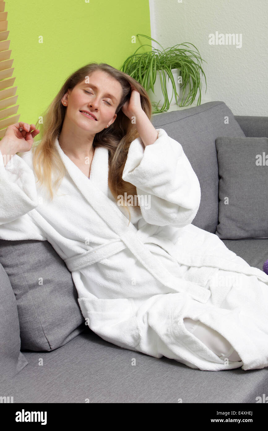 One woman relaxed morning sitting hi-res stock photography and images ...