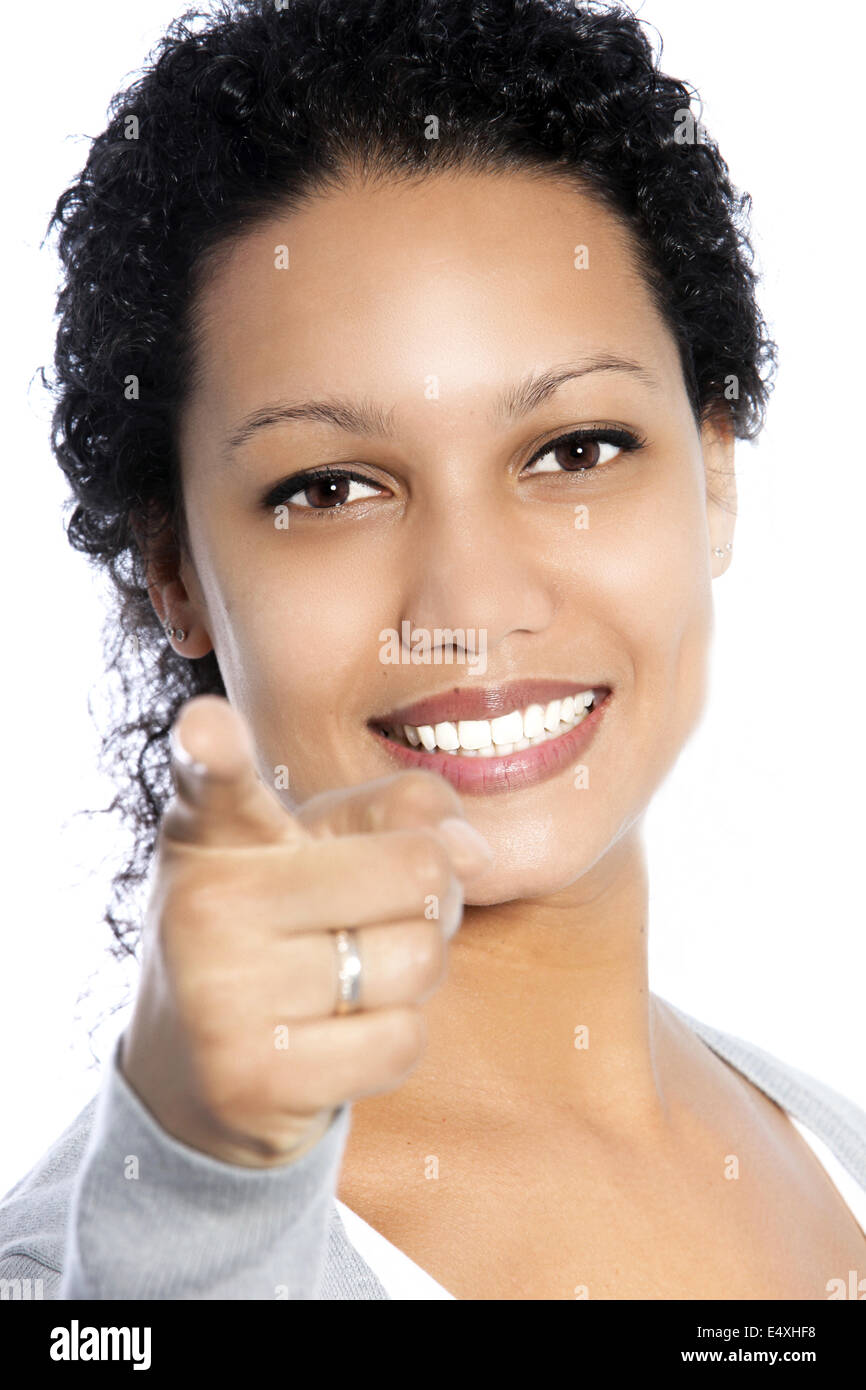 African american woman points hi-res stock photography and images - Alamy