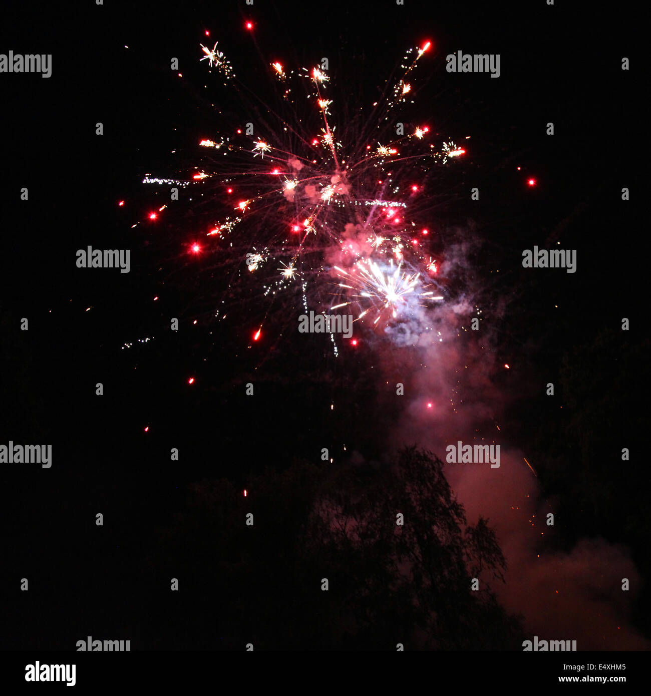 Colourful red fireworks display Stock Photo - Alamy