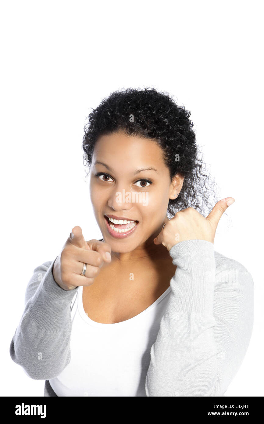Vivacious woman pointing at the camera Stock Photo - Alamy
