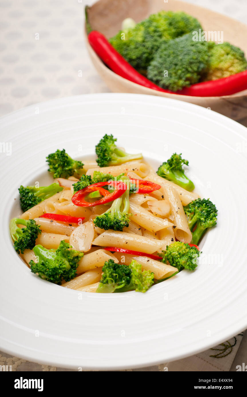 Italian penne pasta with broccoli and chili pepper Stock Photo - Alamy