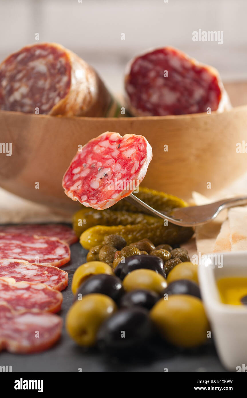 cold cut platter with pita bread and pickles Stock Photo - Alamy