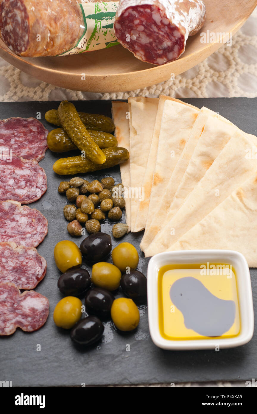 cold cut platter with pita bread and pickles Stock Photo - Alamy