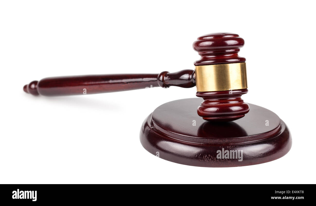 Brown wooden gavel on white background Stock Photo - Alamy