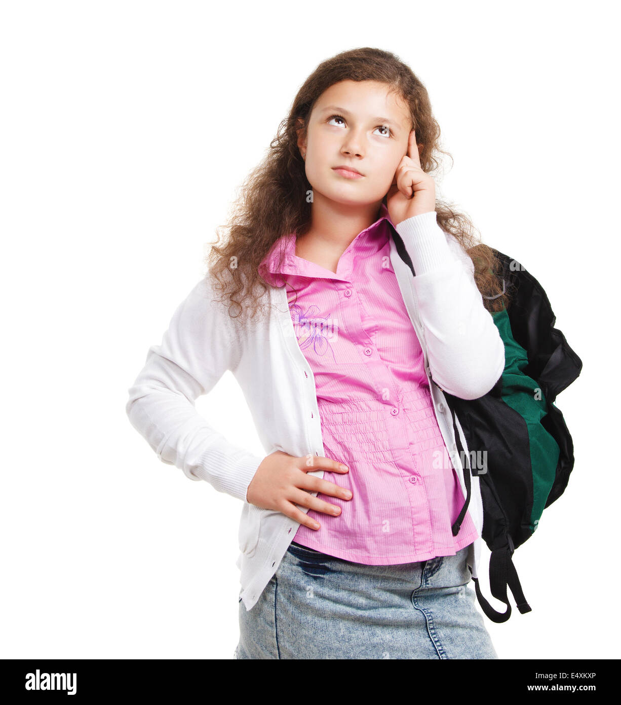 Schoolgirl with backpack Stock Photo - Alamy