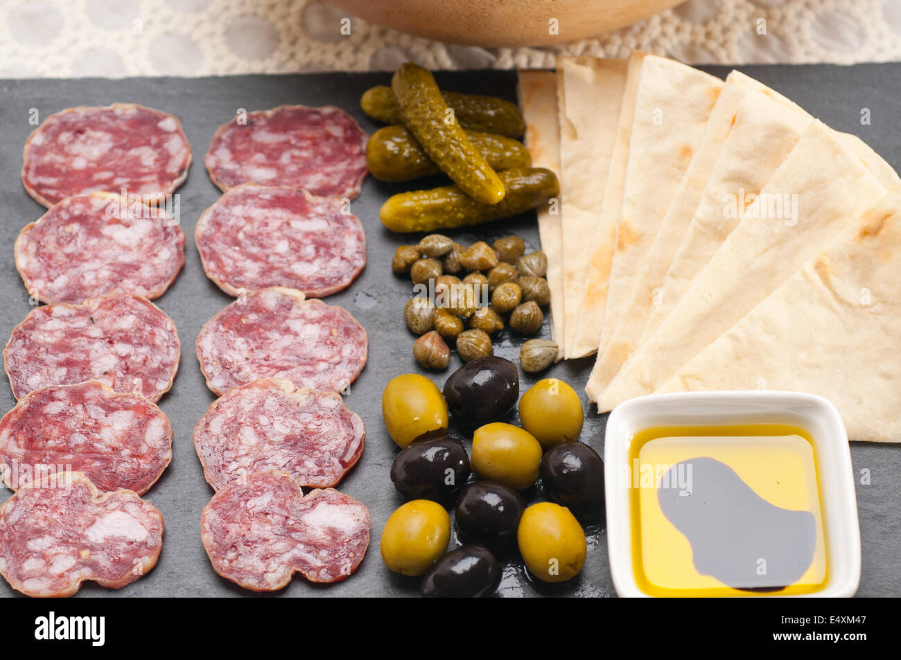 cold cut platter with pita bread and pickles Stock Photo - Alamy