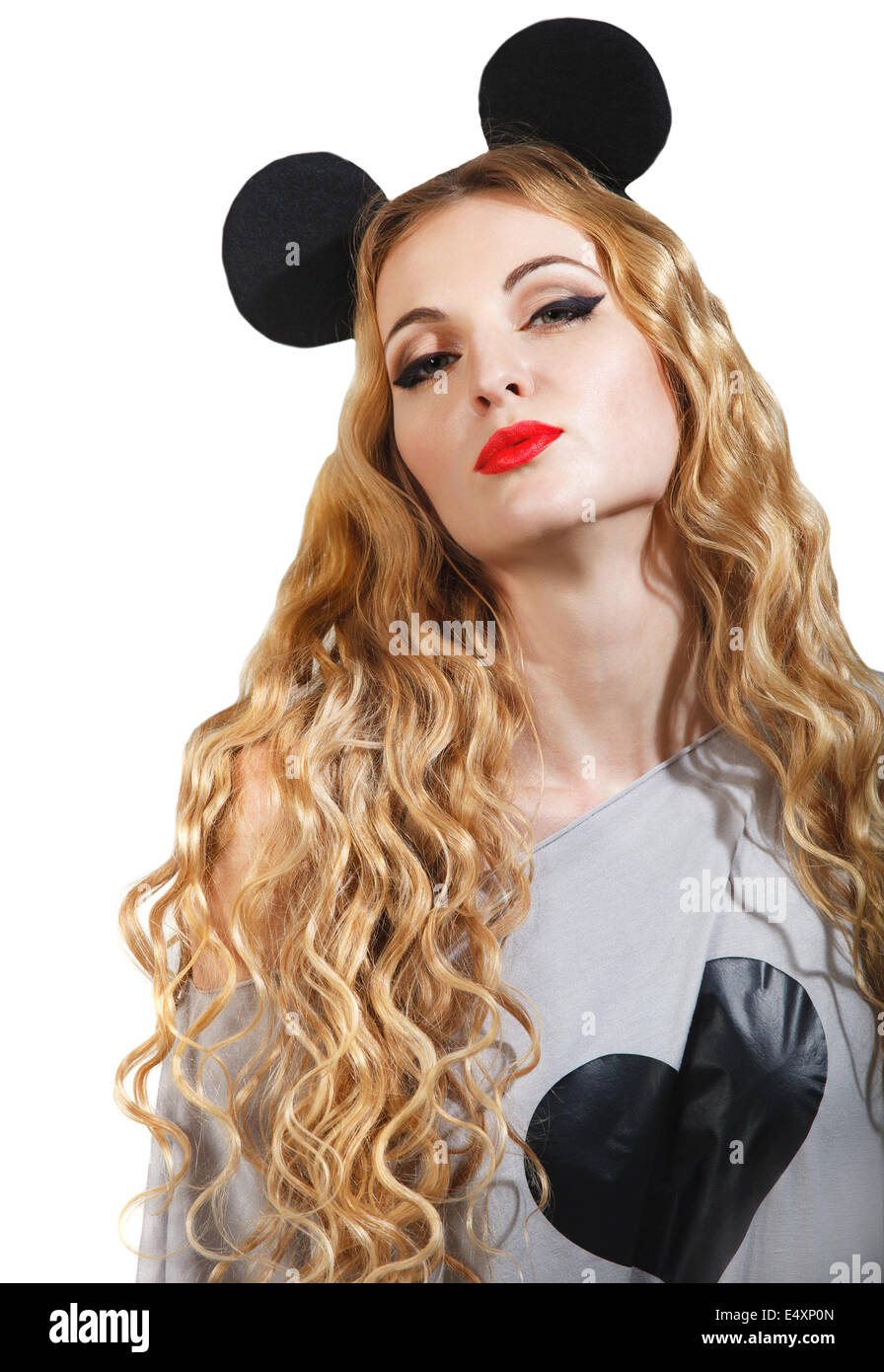Smiling woman with a ridiculous hairdress Stock Photo - Alamy
